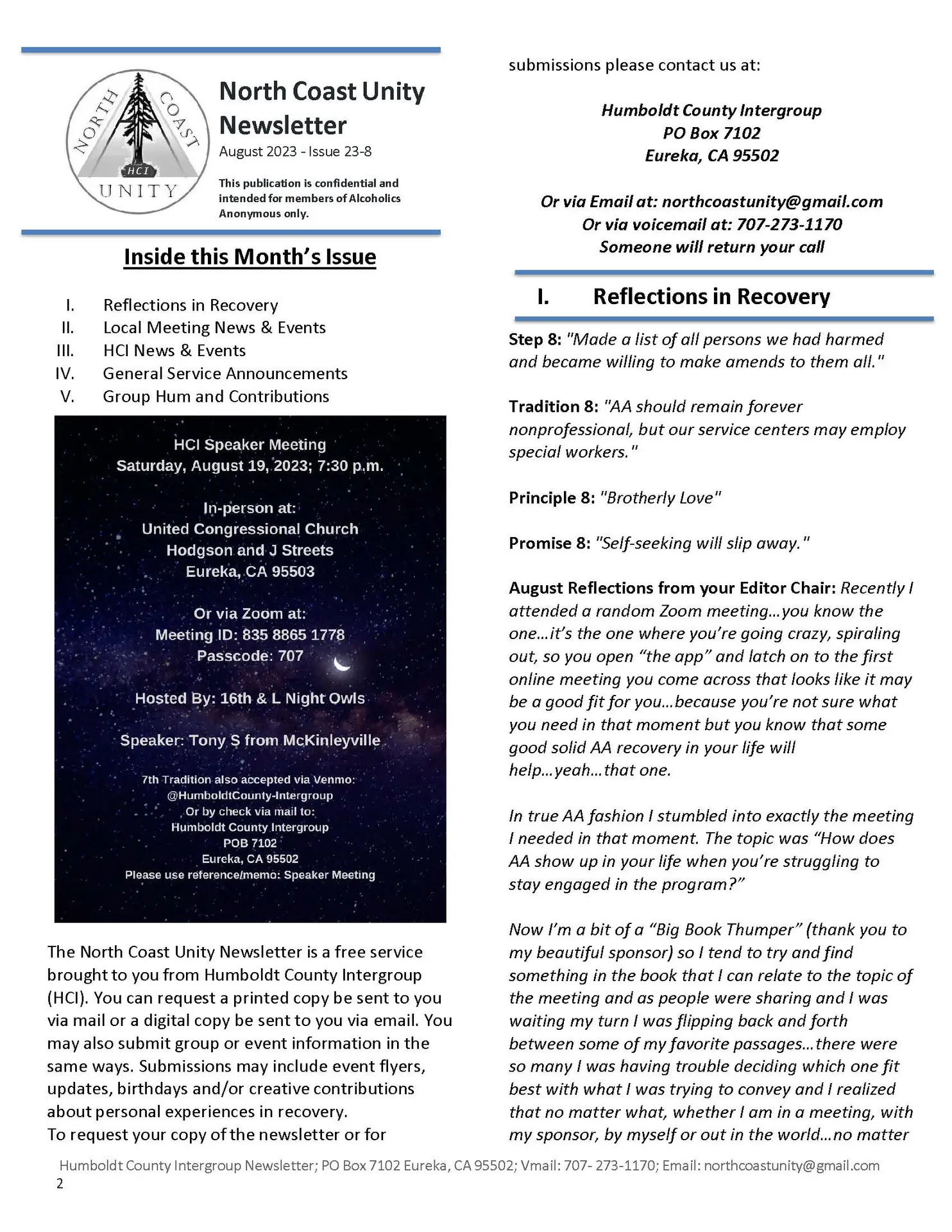 North Coast Unity – August 2023